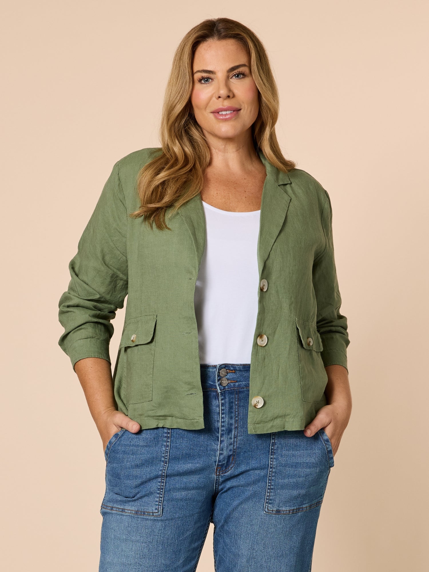 Danielle Linen Cropped Blazer - Khaki – RC & Co