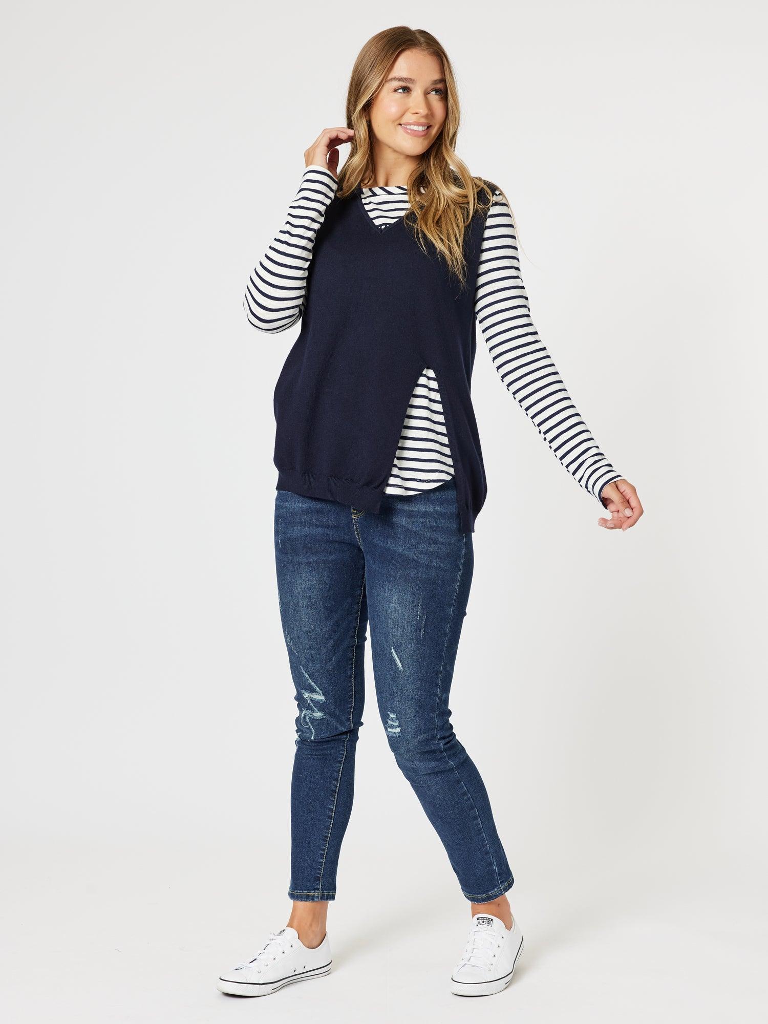 Vicky Side Split Knit Vest - Navy – RC & Co