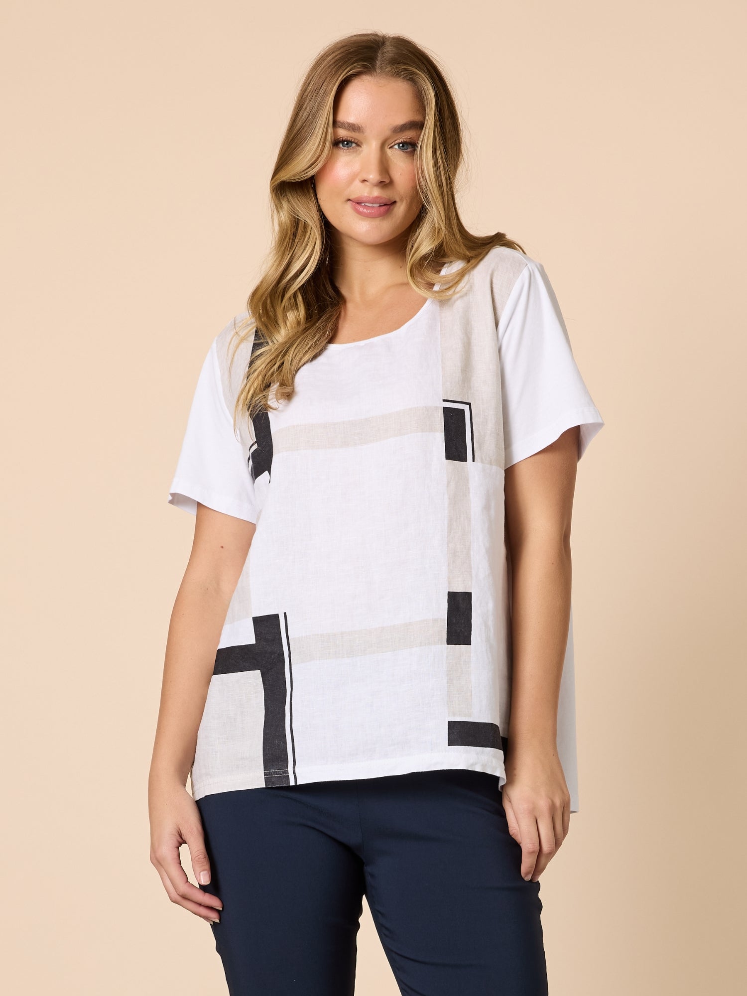 Geometric Print Top - White/Navy – RC & Co