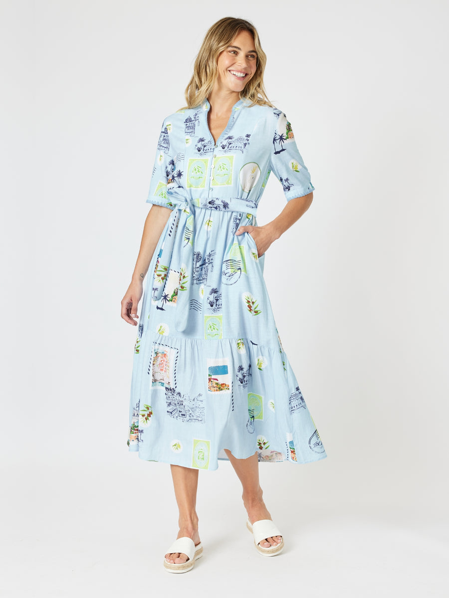 Destination Print Maxi Dress - Pale Blue – RC & Co
