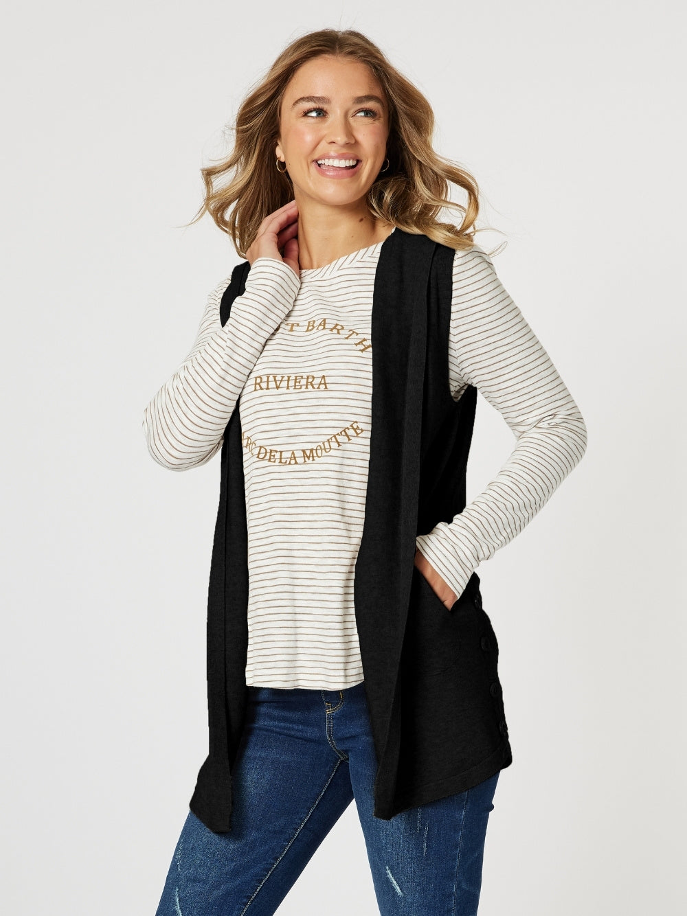 Ollie Side Button Vest - Black – RC & Co