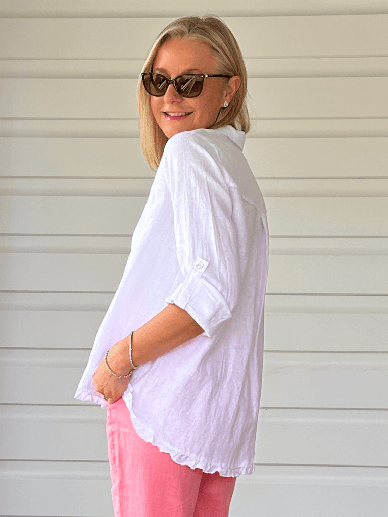 Ruffle Hem Linen Shirt - White – RC & Co