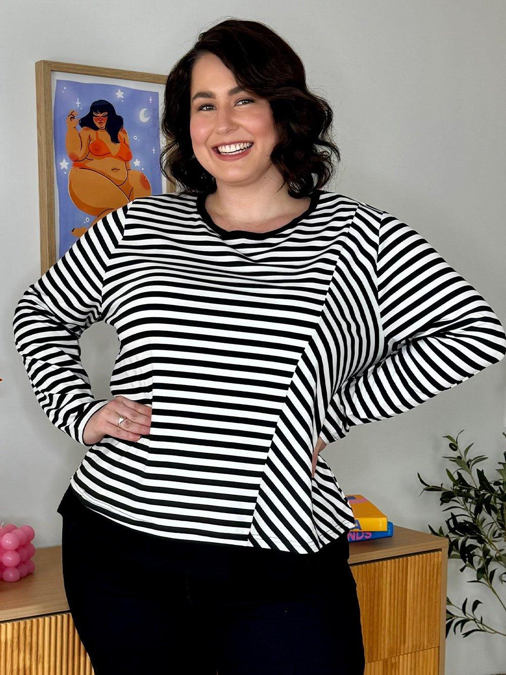 Sarah Stripe Long Sleeve Top - Black – RC & Co