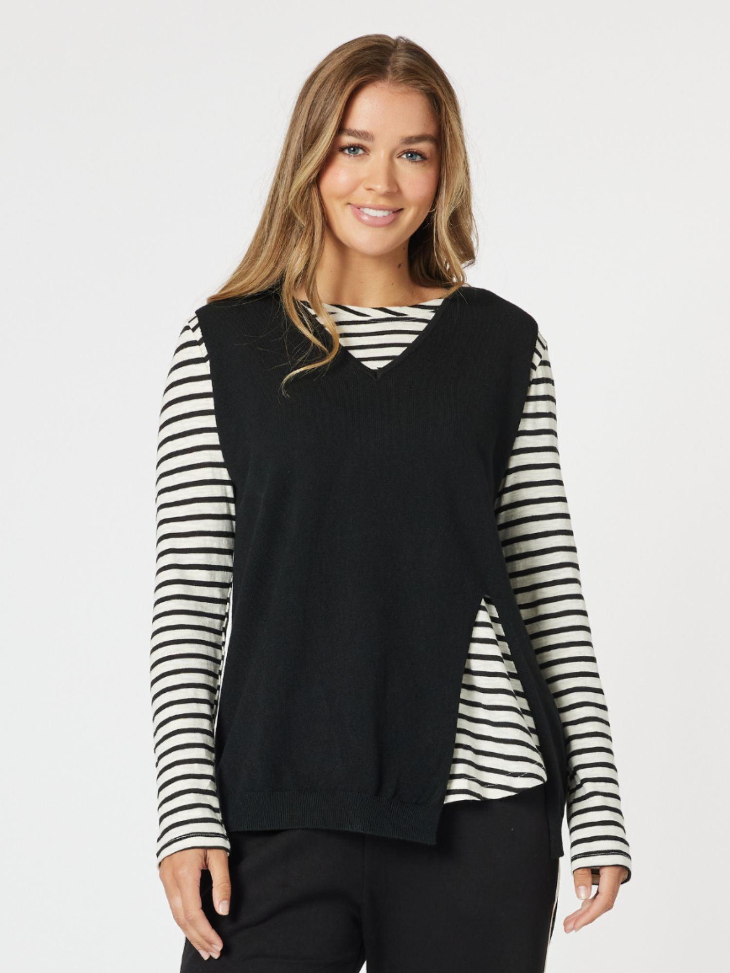 Vicky Side Split Knit Vest - Black – RC & Co